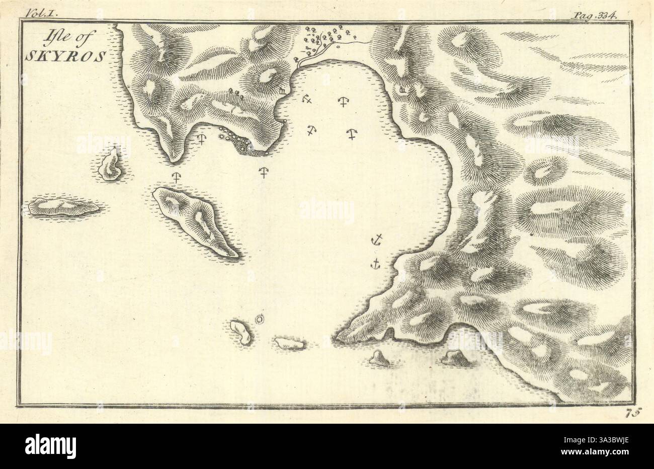Antique map of the Isle of Skyros, Aegean, Greece. TOURNEFORT 1718 old ...
