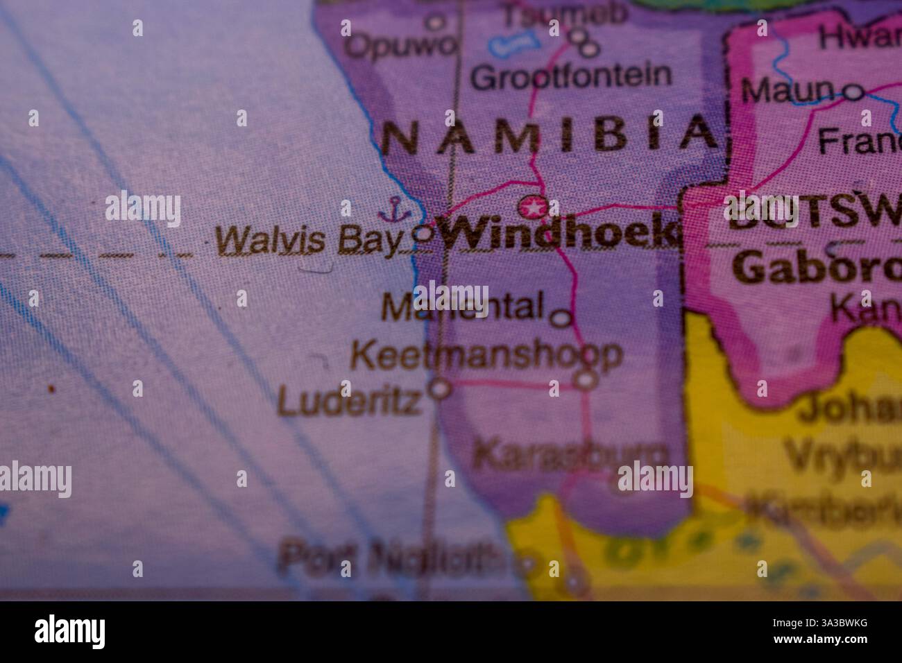 Windhoek On The World Map-Geo Political Map Stock Photo - Alamy