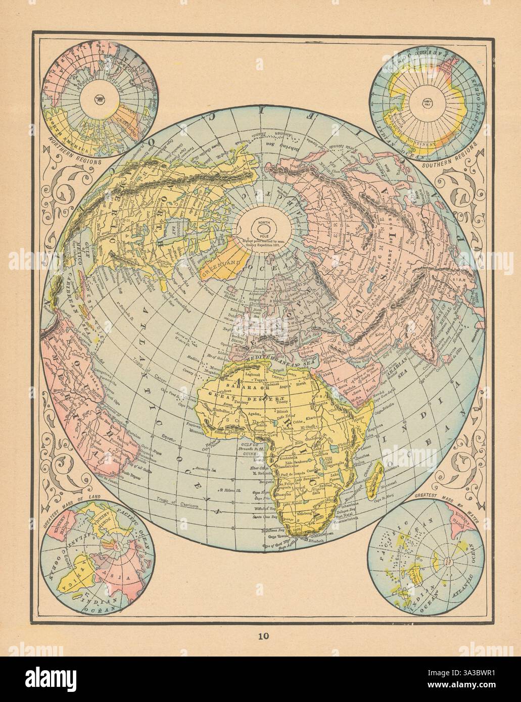 The World. Hemisphere showing Greatest Mass of Land. CRAM 1894 old ...