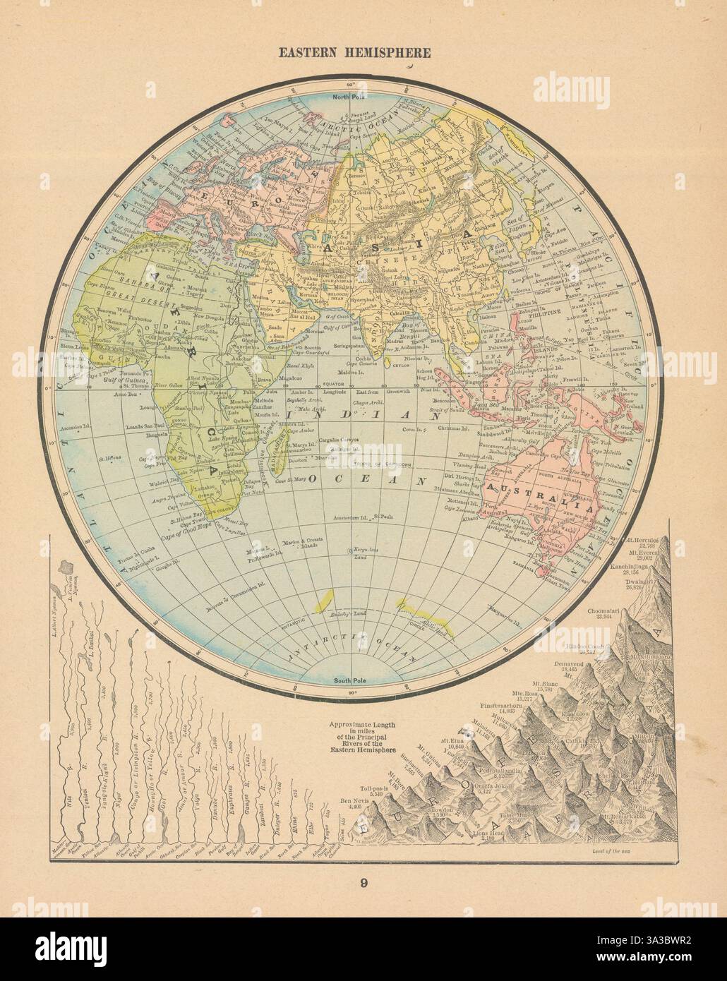 Eastern Hemisphere. Mountains & Rivers. Asia Africa Europe. CRAM 1894 ...