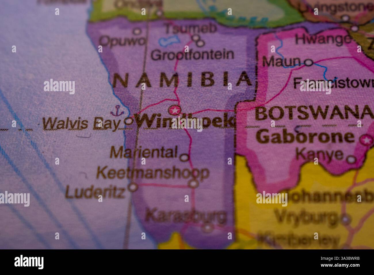 Windhoek On The World Map-Geo Political Map Stock Photo - Alamy