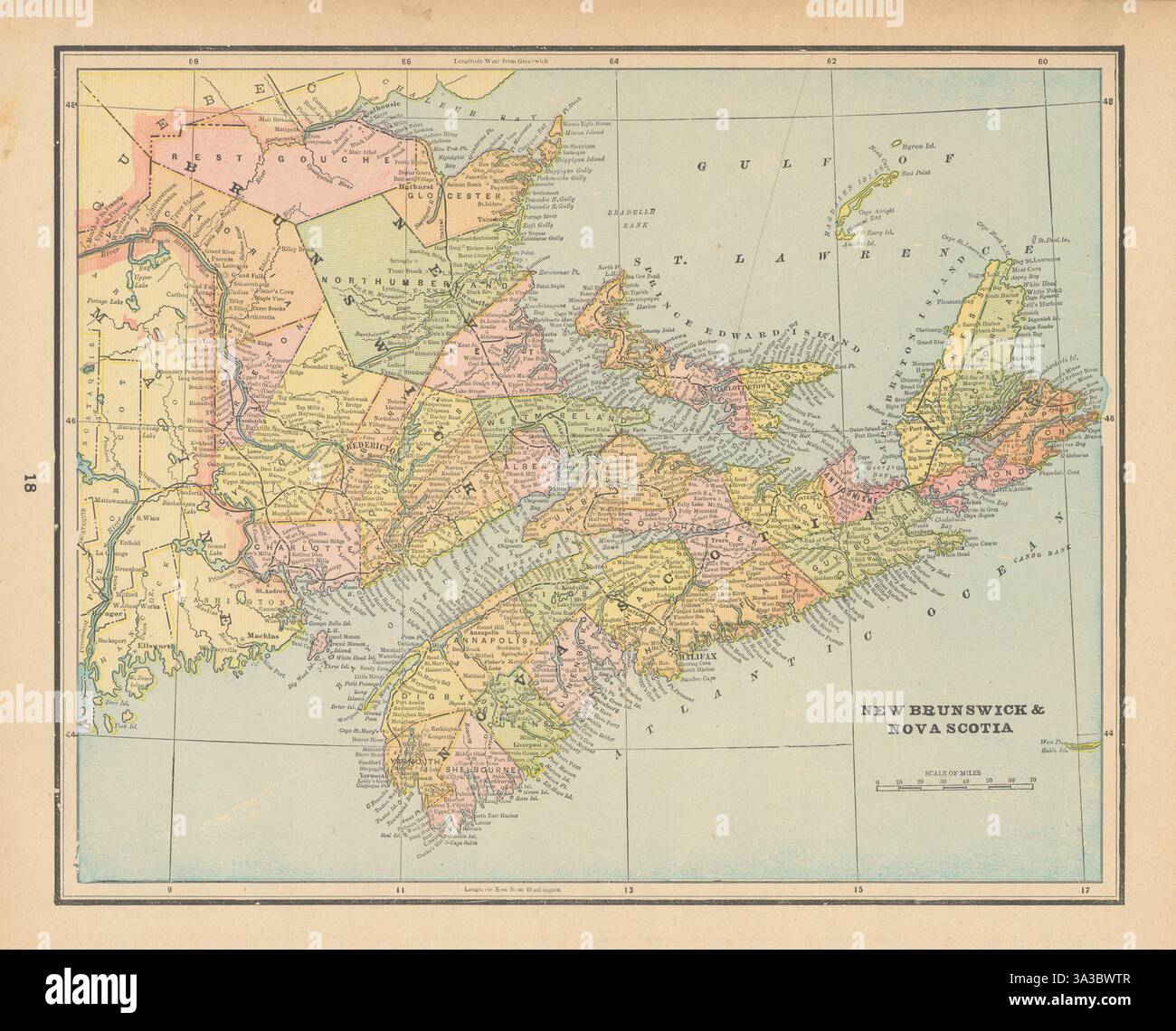 New Brunswick & Nova Scotia. Prince Edward Island. Canada. CRAM 1894 old map Stock Photo - Alamy