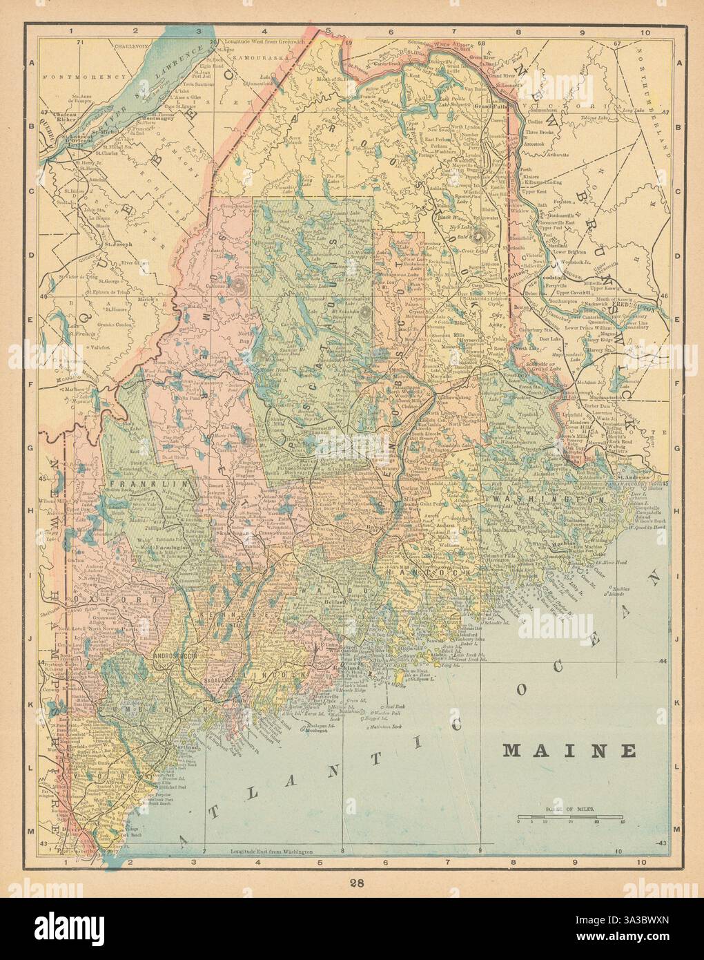 Maine state map in counties. CRAM 1894 old antique vintage plan chart ...