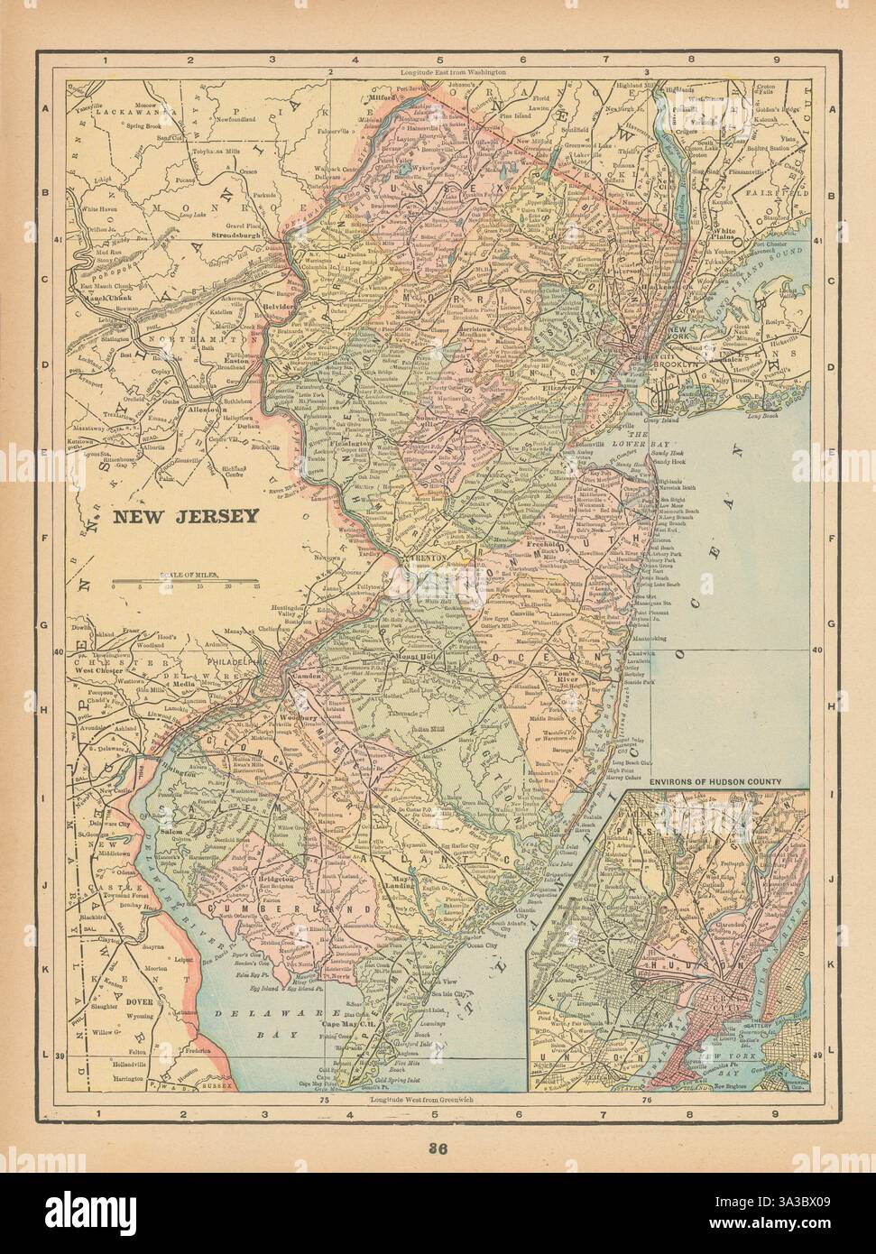 New Jersey state map in counties. CRAM 1894 old antique vintage plan ...