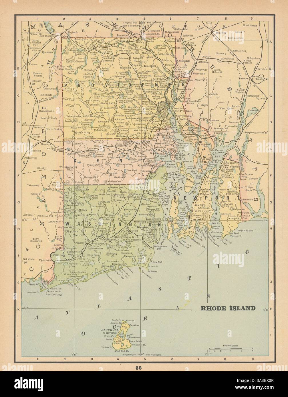 Rhode Island state map in counties. CRAM 1894 old antique plan chart ...