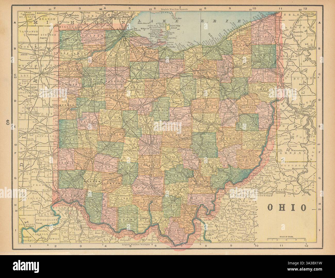 Ohio state map in counties. CRAM 1894 old antique vintage plan chart ...
