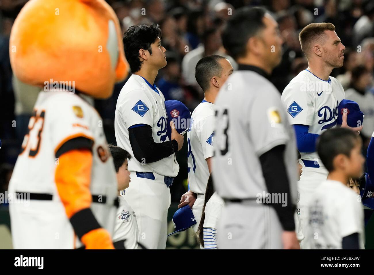 Los Angeles Dodgers' Shohei Ohtani, center left, and Freddie Freeman ...