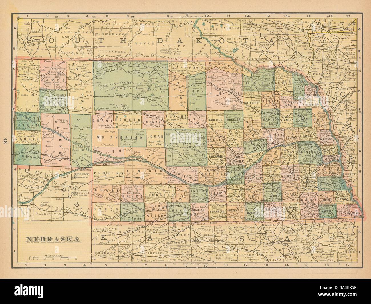 Nebraska state map in counties. CRAM 1894 old antique vintage plan ...