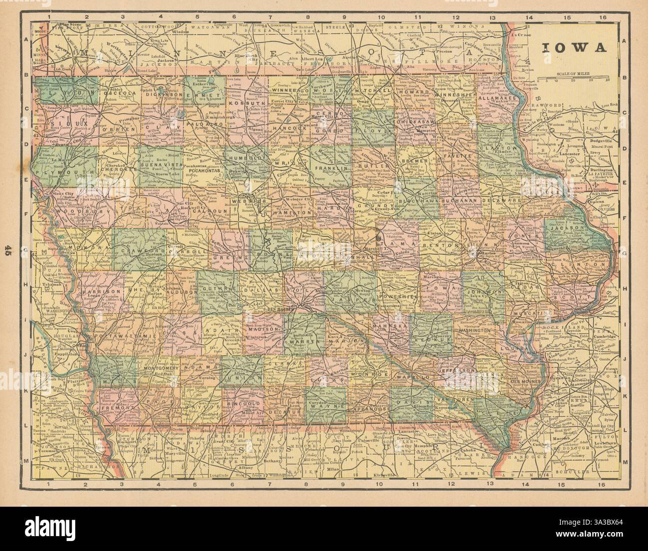 Iowa state map in counties. CRAM 1894 old antique vintage plan chart ...
