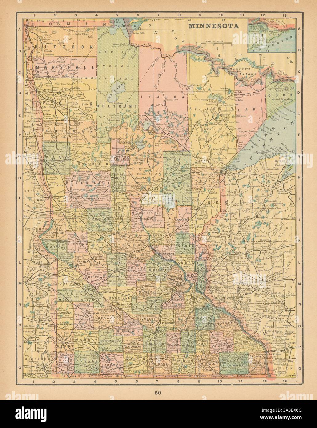 Minnesota state map in counties. CRAM 1894 old antique vintage plan ...