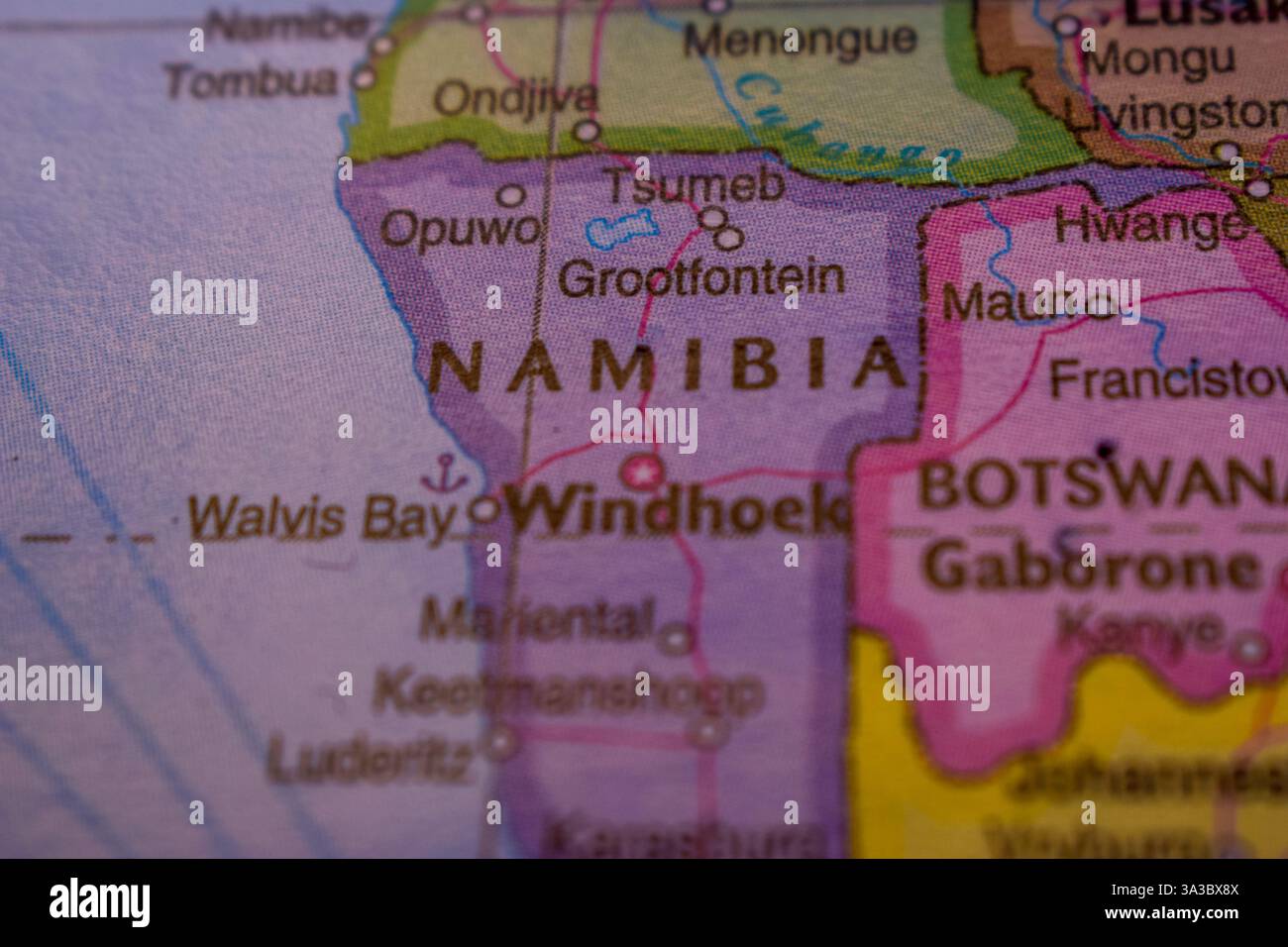 Namibia On The World Map-Geo Political Map Stock Photo - Alamy