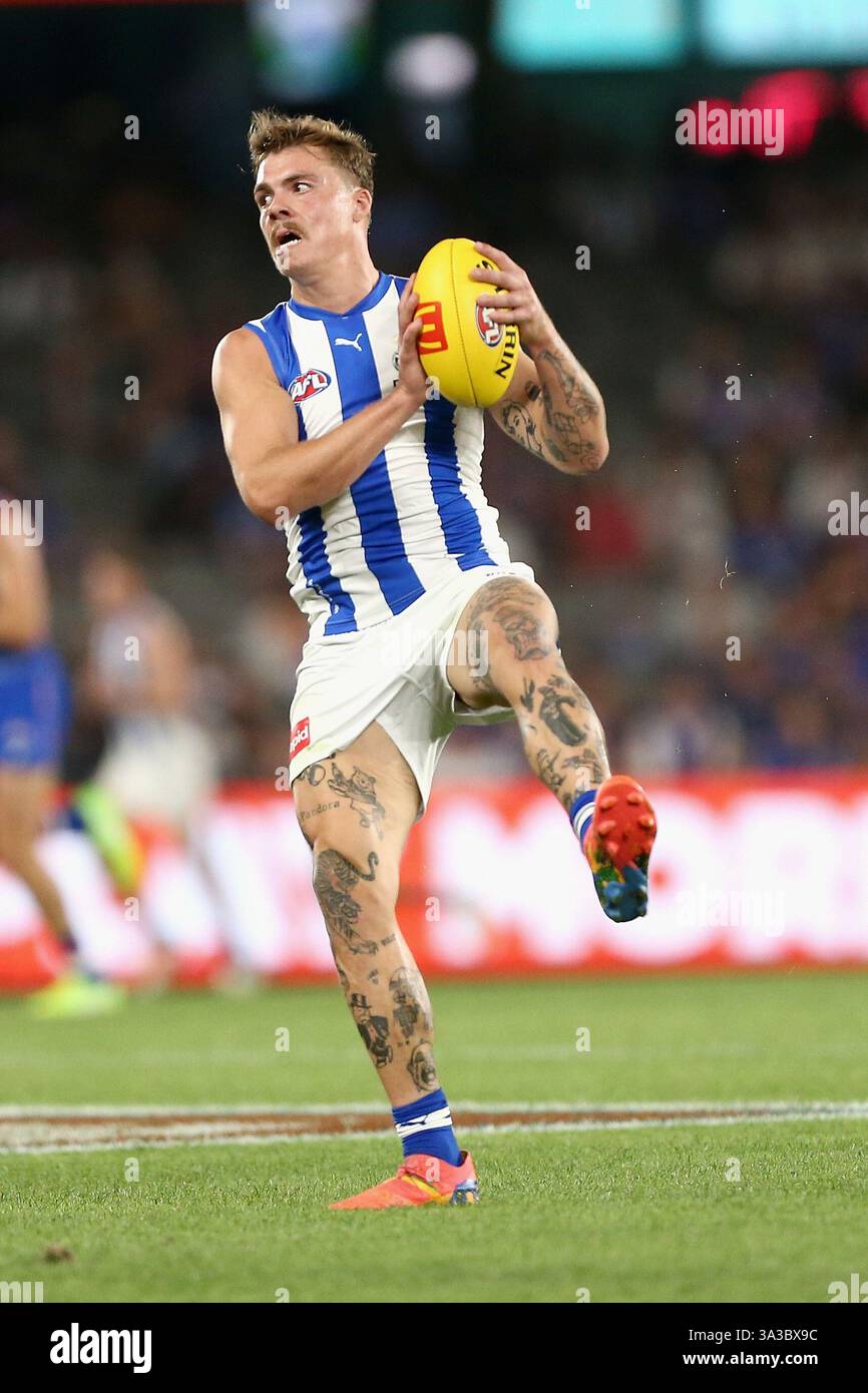 Melbourne, Australia. 15th Mar, 2025. Cameron Zurhaar of the Kangaroos ...