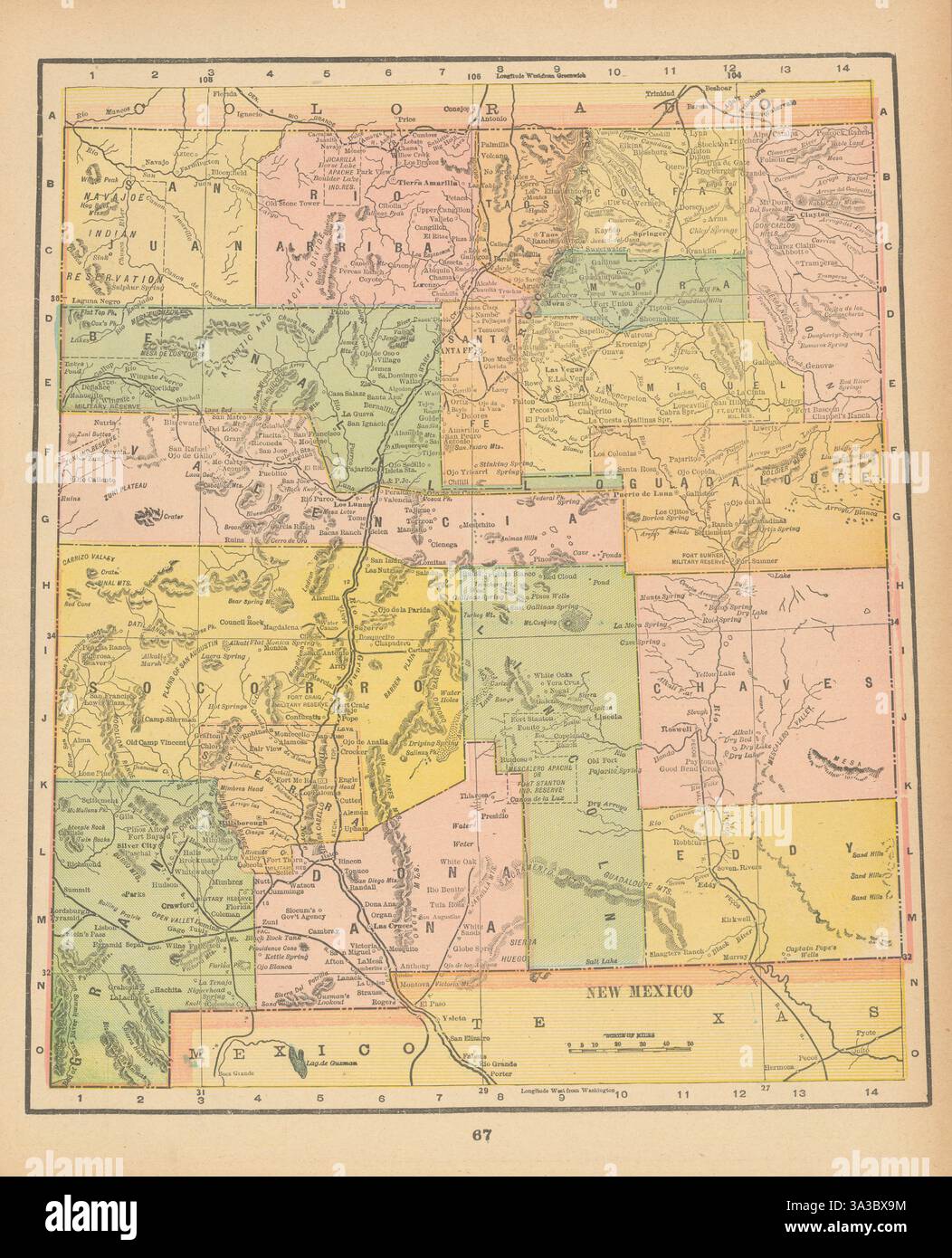 New Mexico state map in counties. CRAM 1894 old antique vintage plan ...