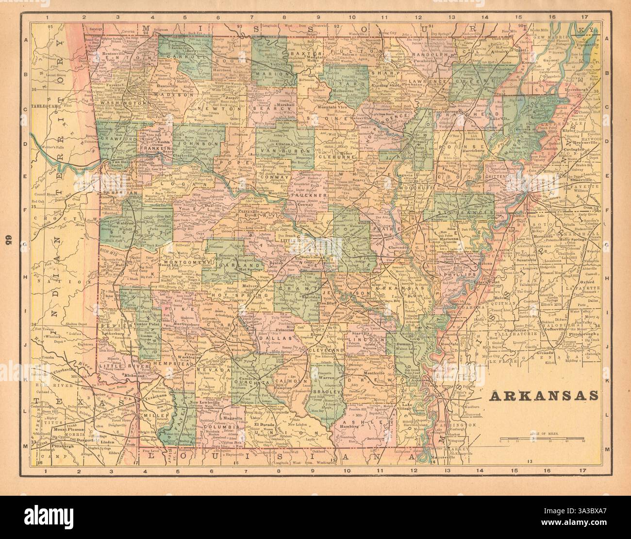 Arkansas state map in counties. CRAM 1894 old antique vintage plan ...