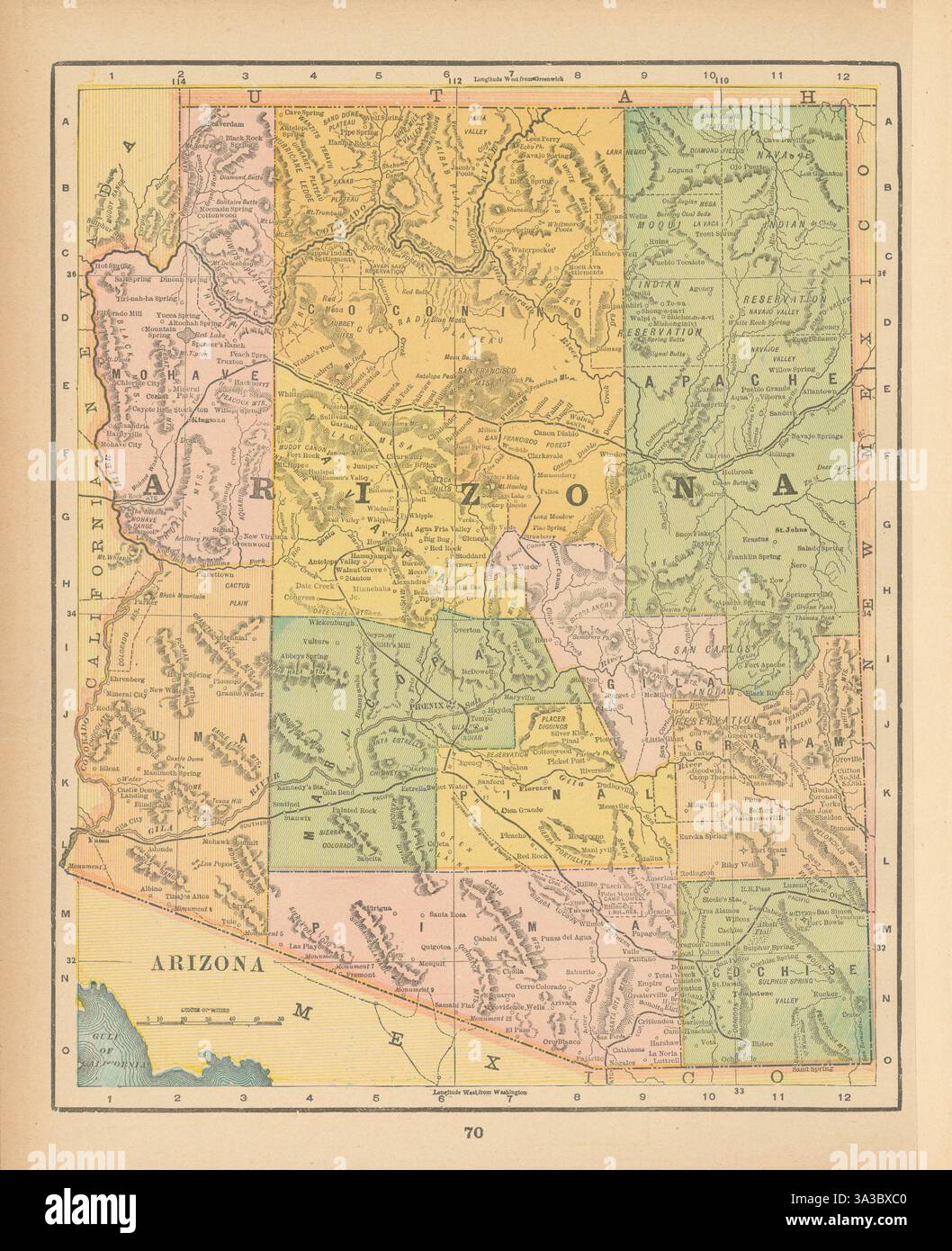 Arizona state map in counties. CRAM 1894 old antique vintage plan chart ...