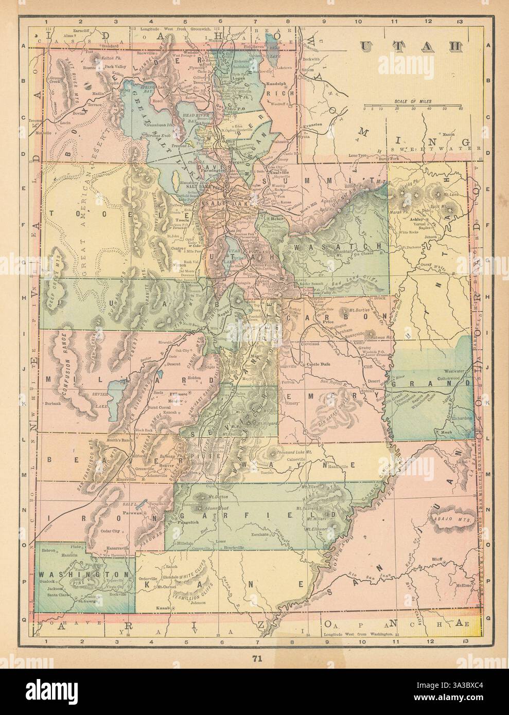 Utah state map in counties. CRAM 1894 old antique vintage plan chart ...