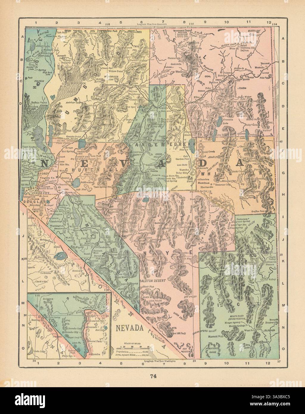Nevada state map in counties. CRAM 1894 old antique vintage plan chart ...