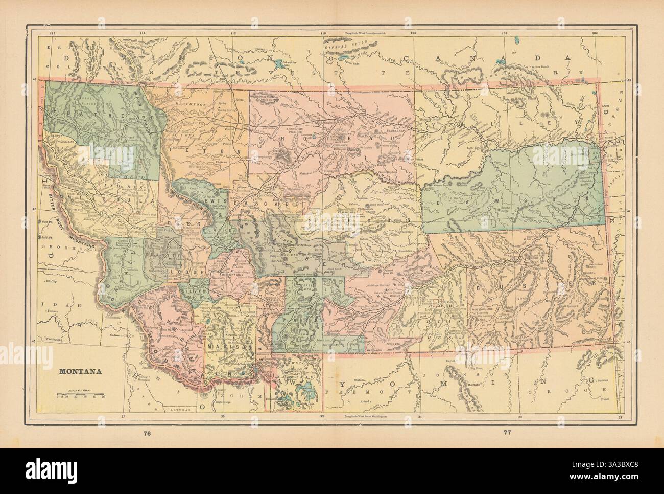 Montana state map in counties. CRAM 1894 old antique vintage plan chart ...