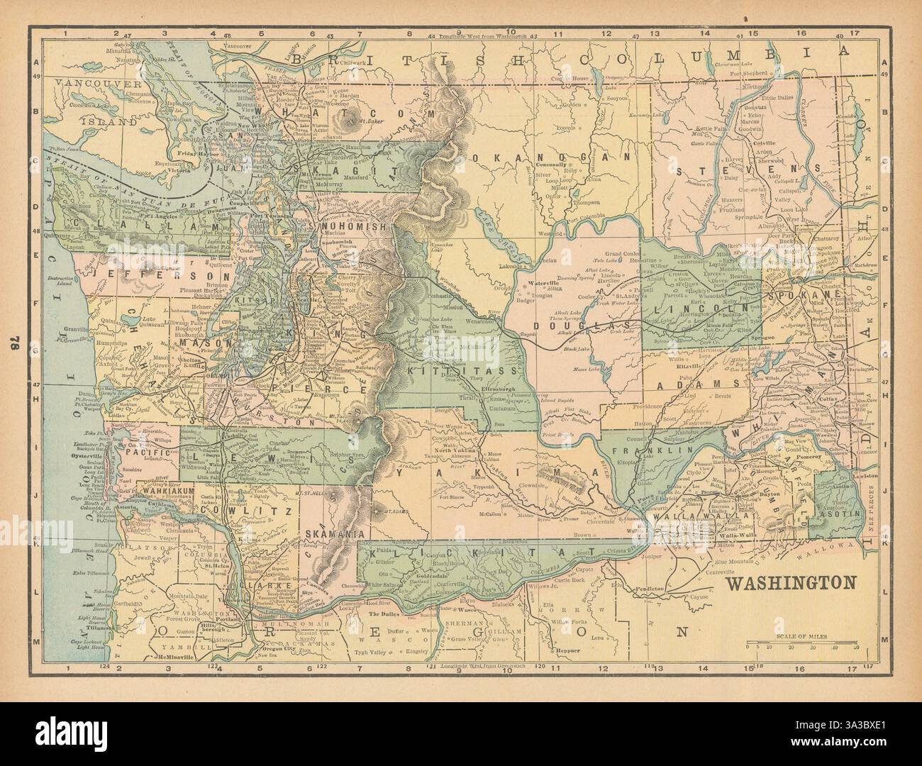 Washington state map in counties. CRAM 1894 old antique vintage plan ...