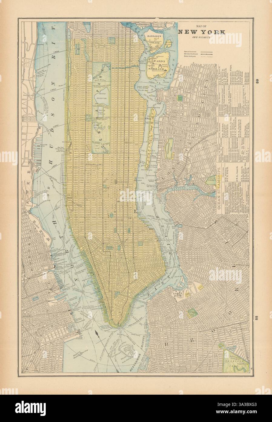 Map of New York and vicinity. City plan. CRAM 1894 old antique chart ...