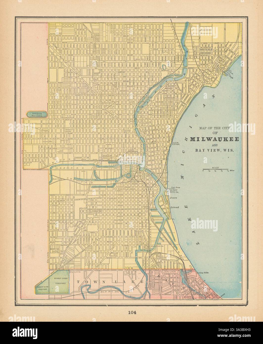 Map of the City of Milwaukee and Bay View town plan. Wisconsin. CRAM ...