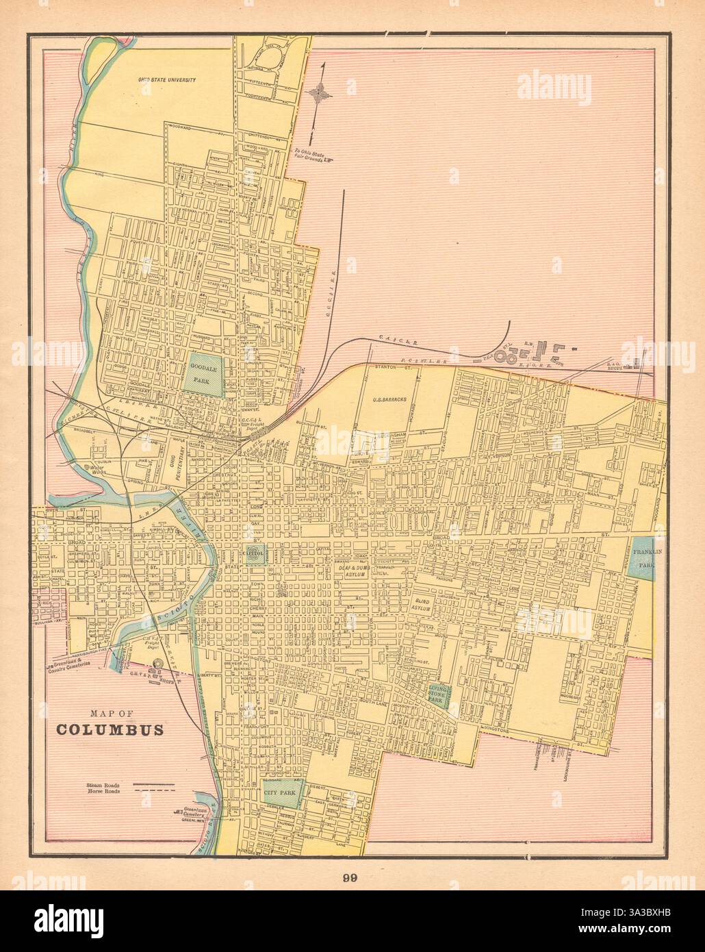 Map of Columbus town city plan. Ohio. CRAM 1894 old antique chart Stock ...