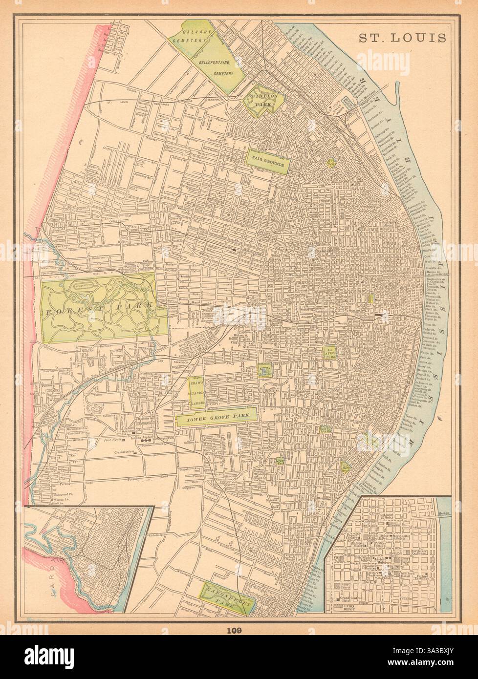 Saint Louis town city plan. Missouri. CRAM 1894 old antique map chart ...