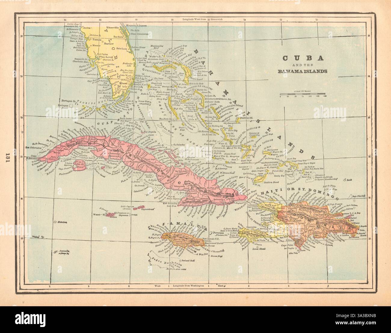 Cuba & Bahamas. Haiti Jamaica Caribbean Florida Turks Caicos. CRAM 1894 map Stock Photo - Alamy