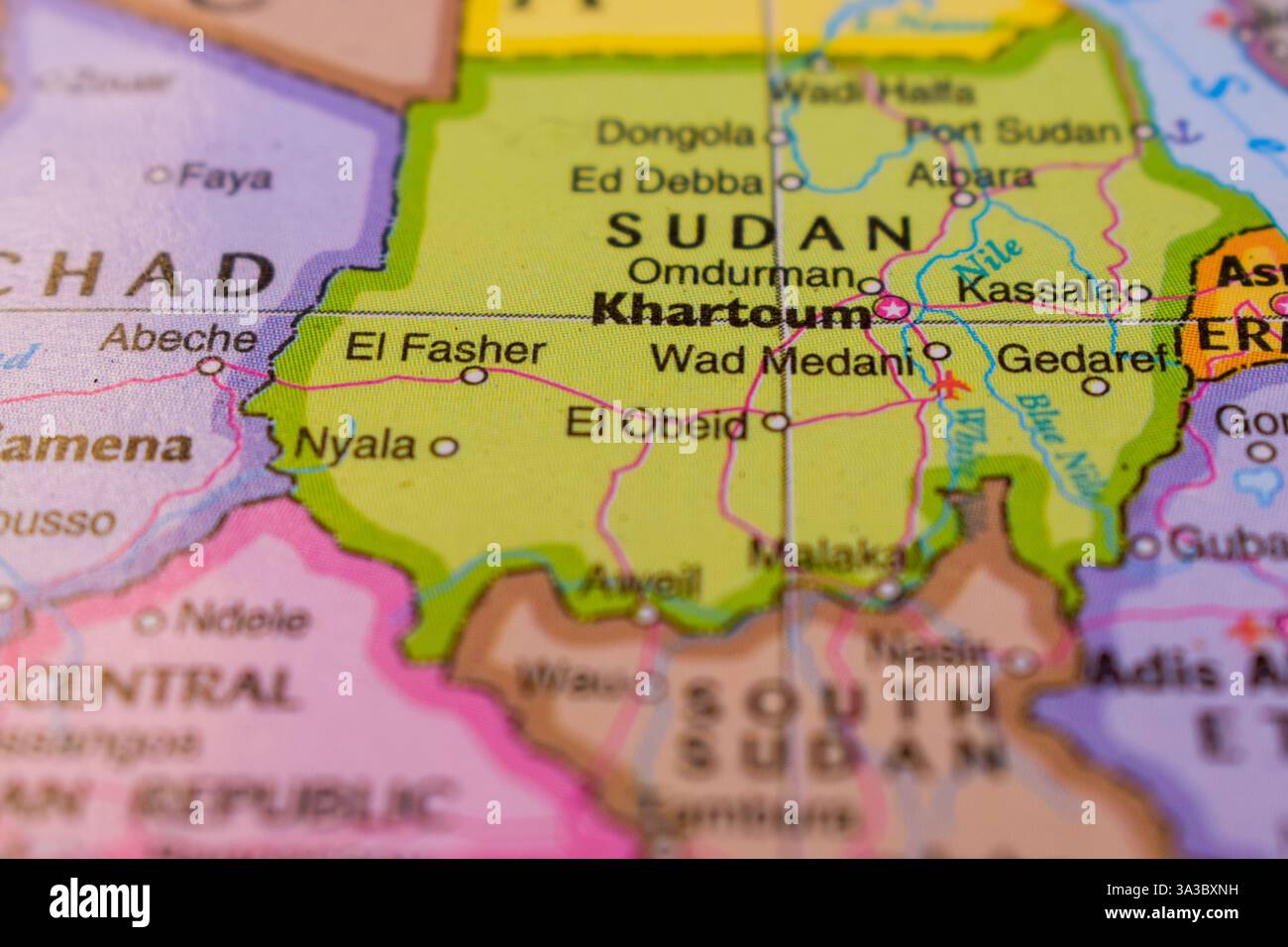 Wad Medani On The World Map-Geo Political Map Stock Photo - Alamy