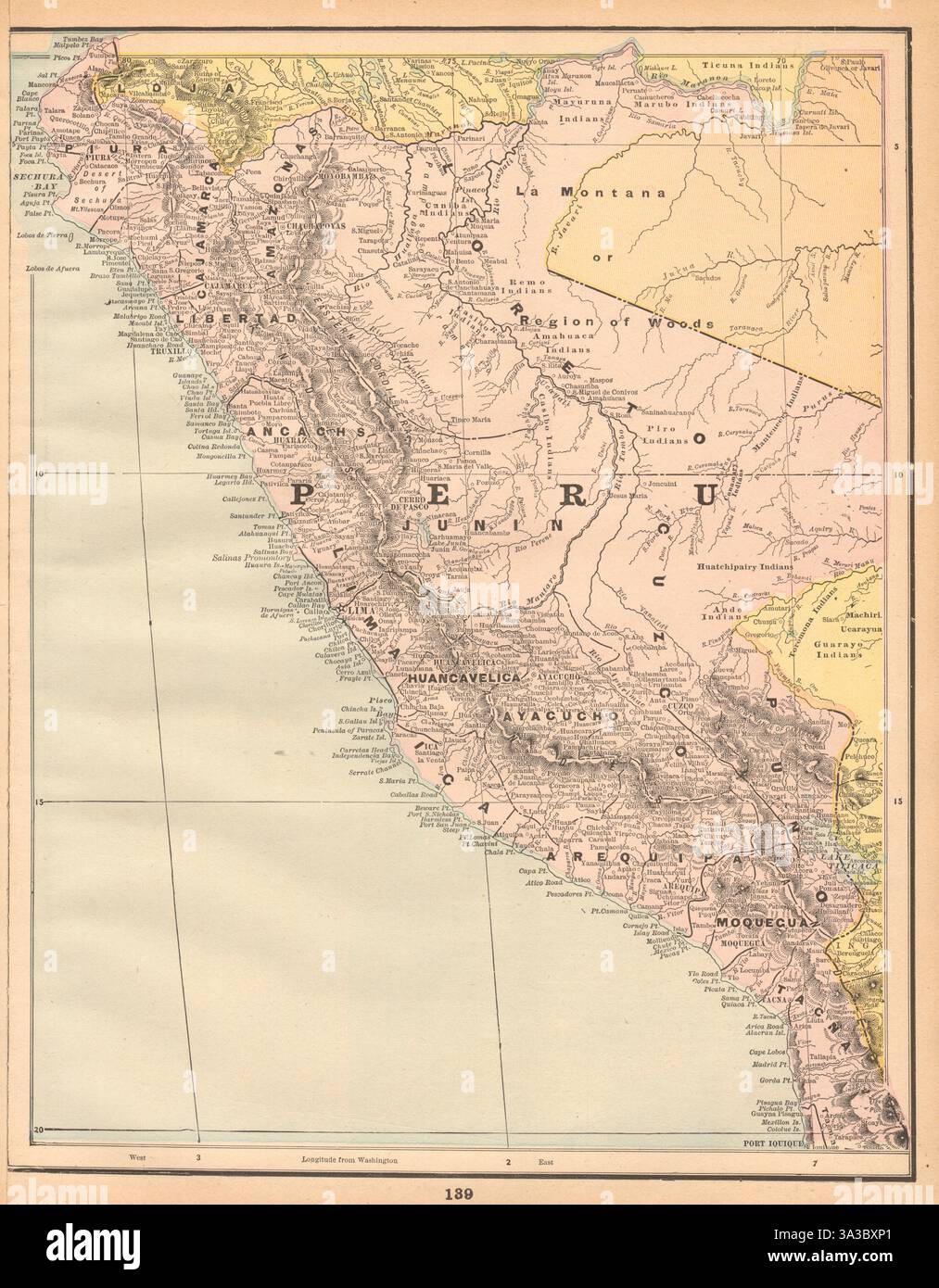 Peru. Native American Indian regions. CRAM 1894 old antique map plan ...
