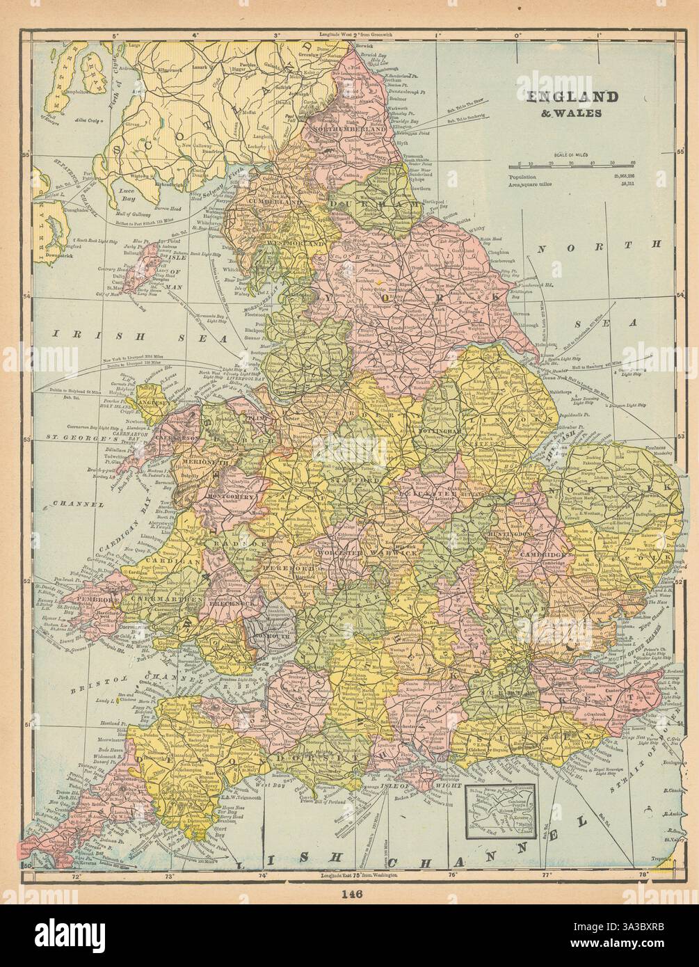 England & Wales. Counties & railways. CRAM 1894 old antique map plan ...