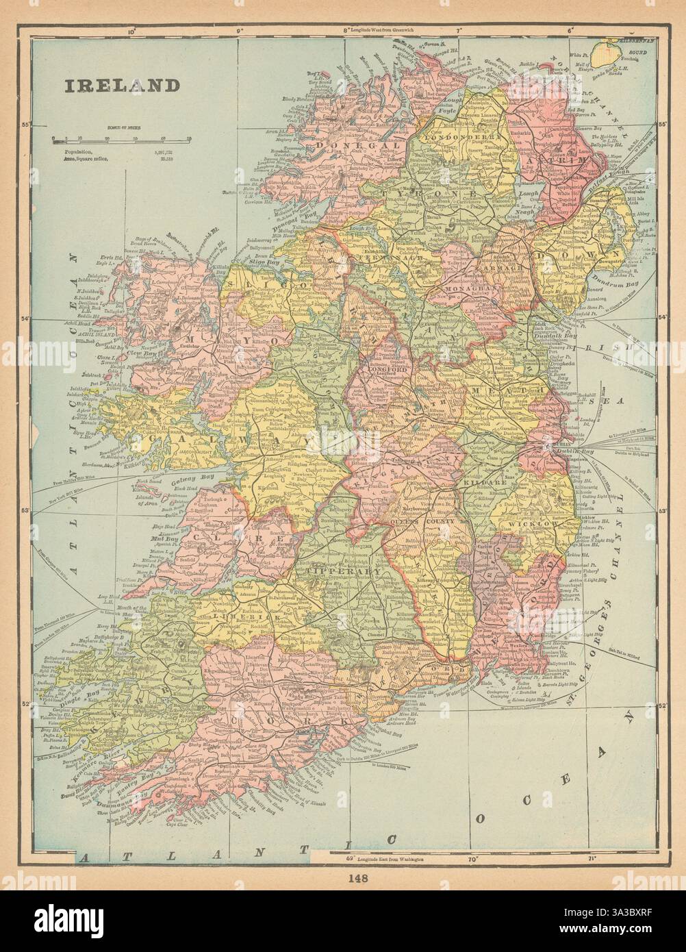 Ireland. Provinces, counties & railways. CRAM 1894 old antique map plan ...
