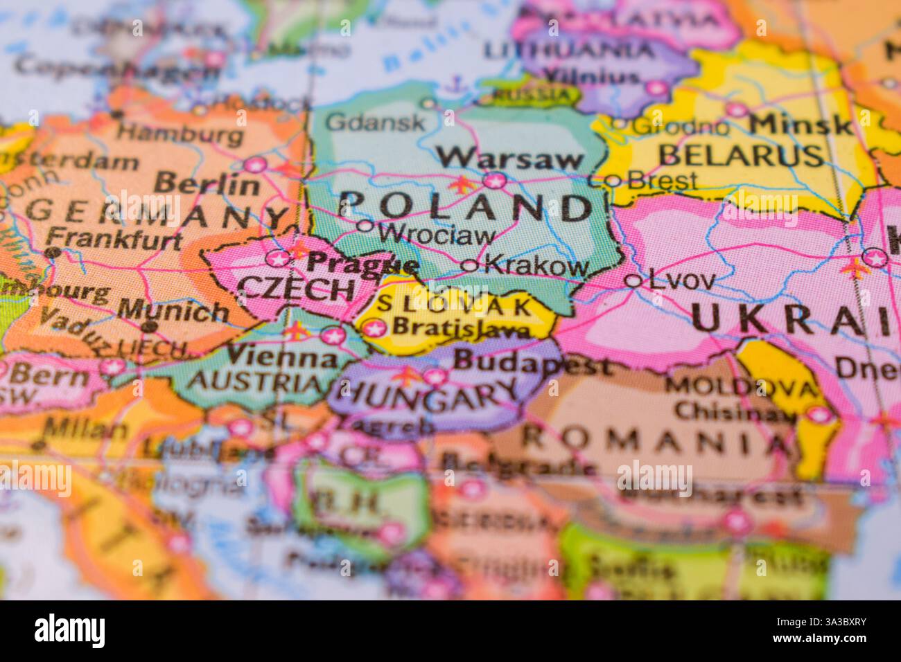Slovak On The World Map-Geo Political Map Stock Photo - Alamy
