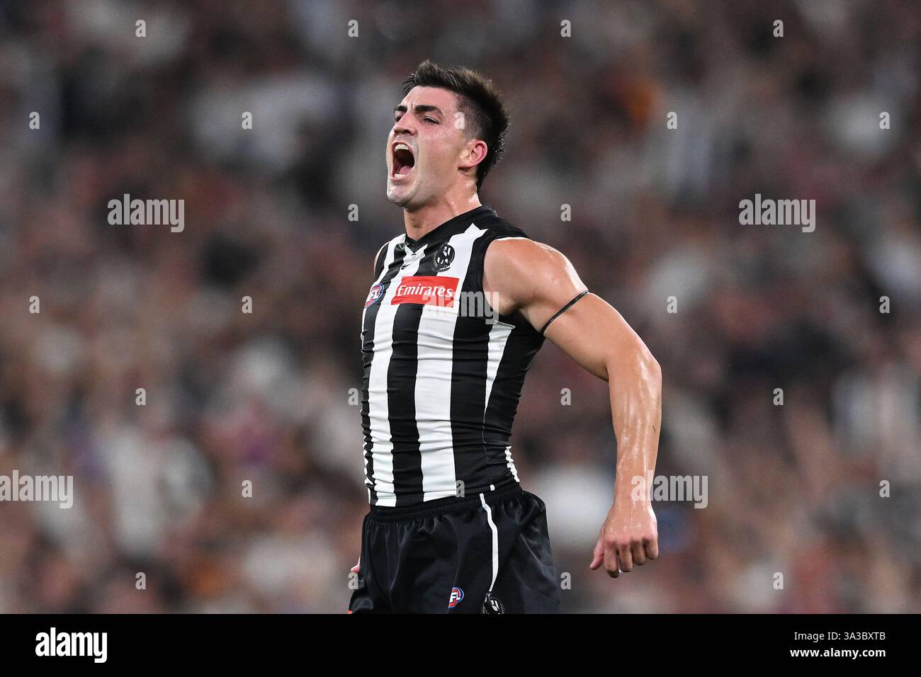 Brayden Maynard of Collingwood reacts after kicking a goal during the ...