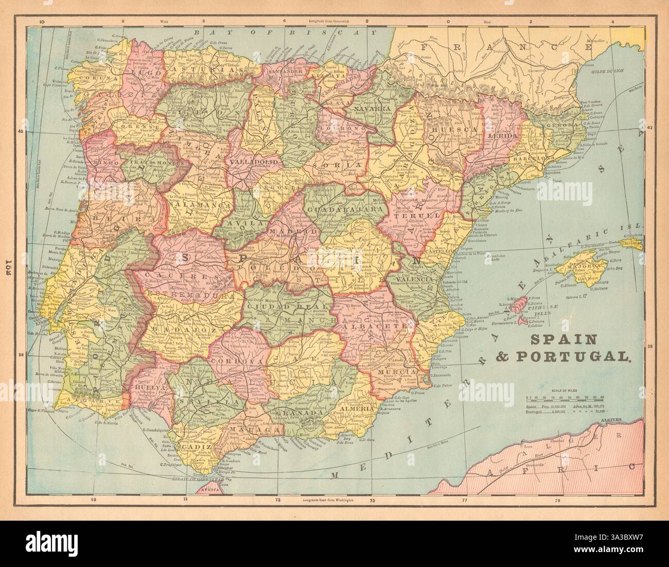 Spain and Portugal. Iberia. CRAM 1894 old antique vintage map plan ...