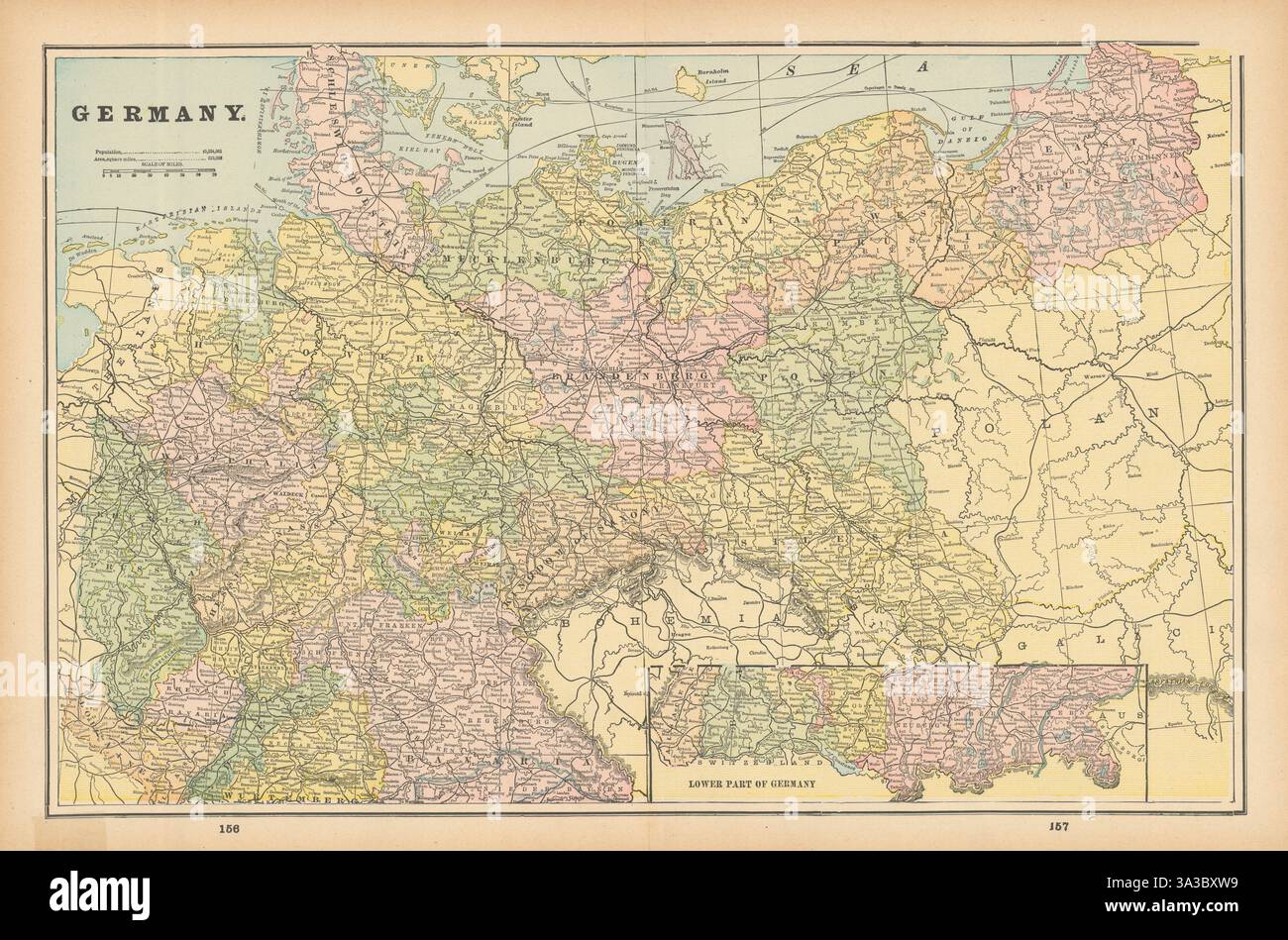 Germany including Lorraine, Prussia Posen Silesia. Poland. CRAM 1894 ...