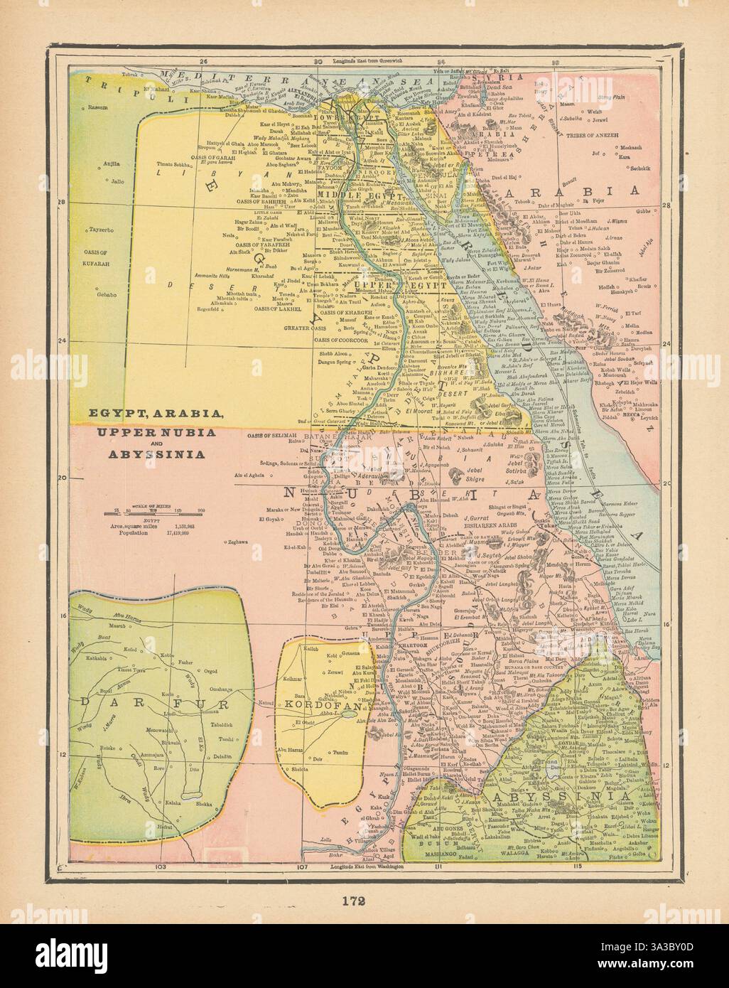 Egypt, Arabia, Upper Nubia and Abyssinia. Nile Valley. CRAM 1894 old ...