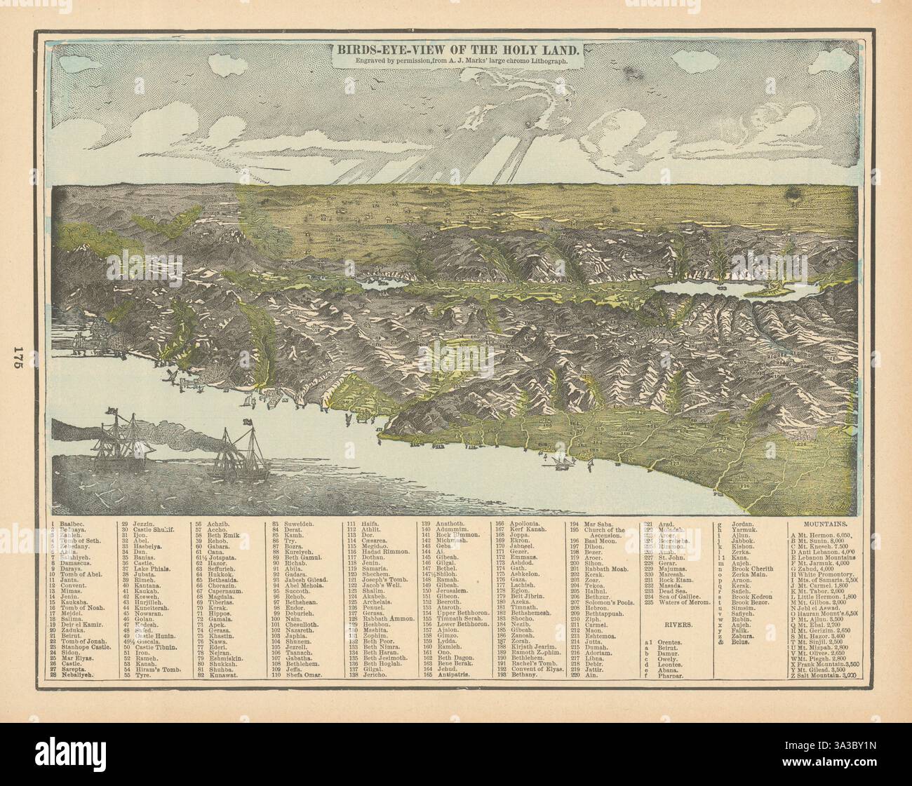 Bird's Eye View of the Holy Land. Israel Palestine Lebanon. CRAM 1894 ...