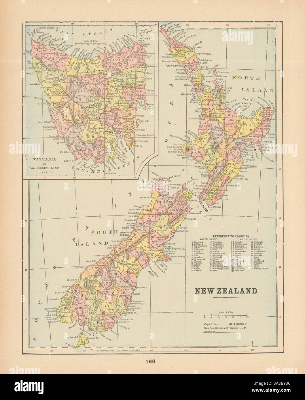 New Zealand showing counties. CRAM 1894 old antique vintage map plan ...