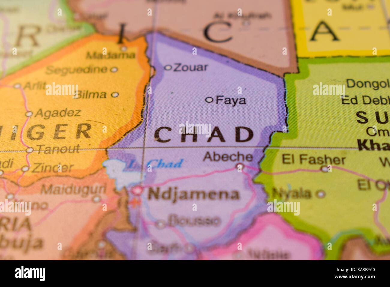 Chad On The World Map-Geo Political Map Stock Photo - Alamy