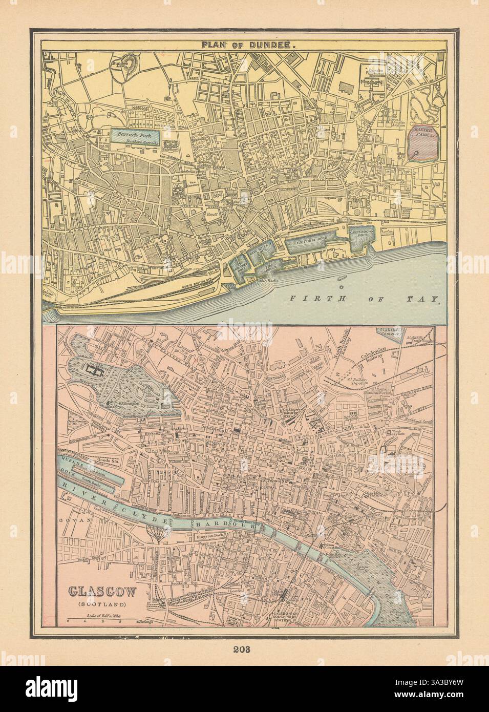 Glasgow & plan of Dundee town city plan. Scotland. CRAM 1894 old ...