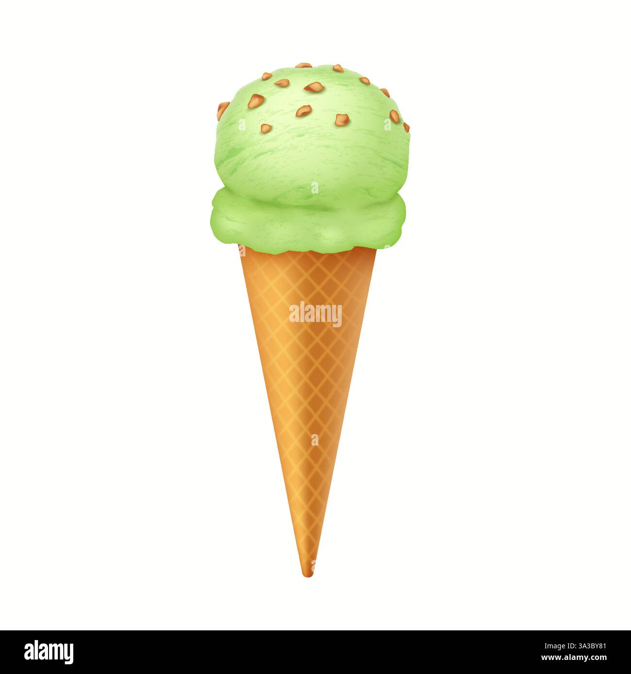Delicious mint green ice cream scoop on a classic cone topped with ...