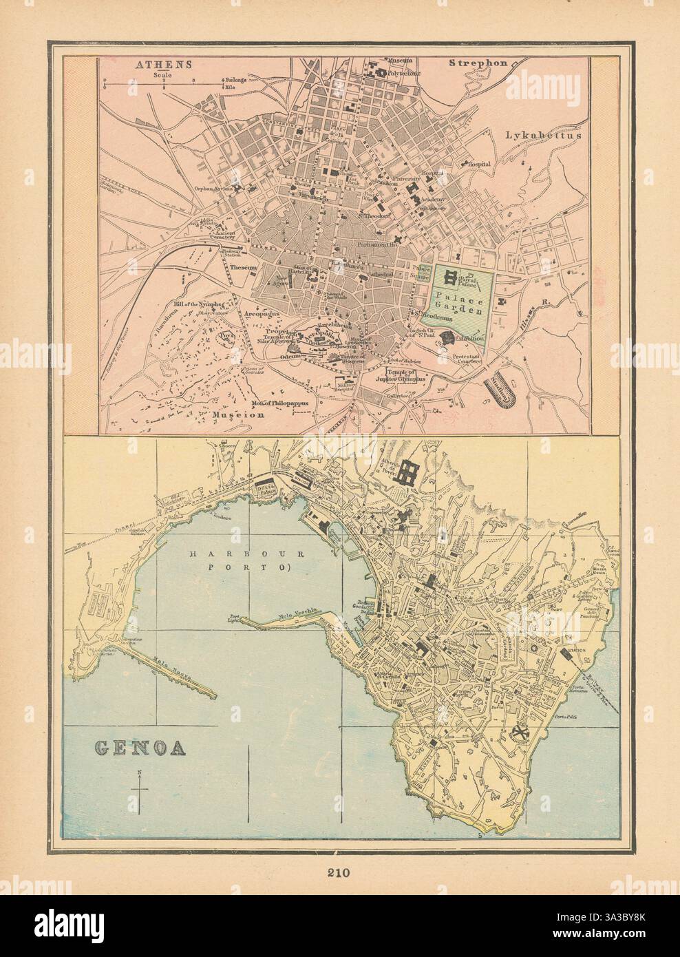Genoa & Athens town city plans. Italy Greece. CRAM 1894 old antique map ...
