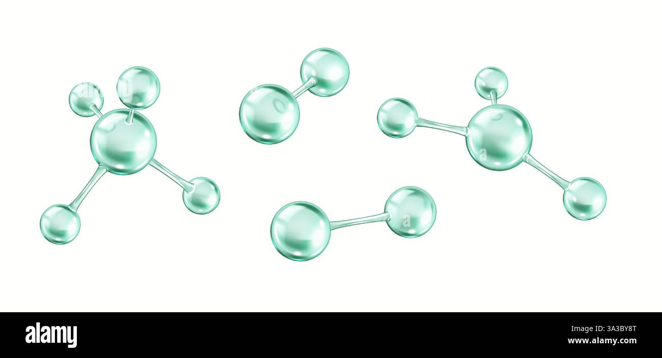 Different rotating green collagen molecules realistic color icons set ...