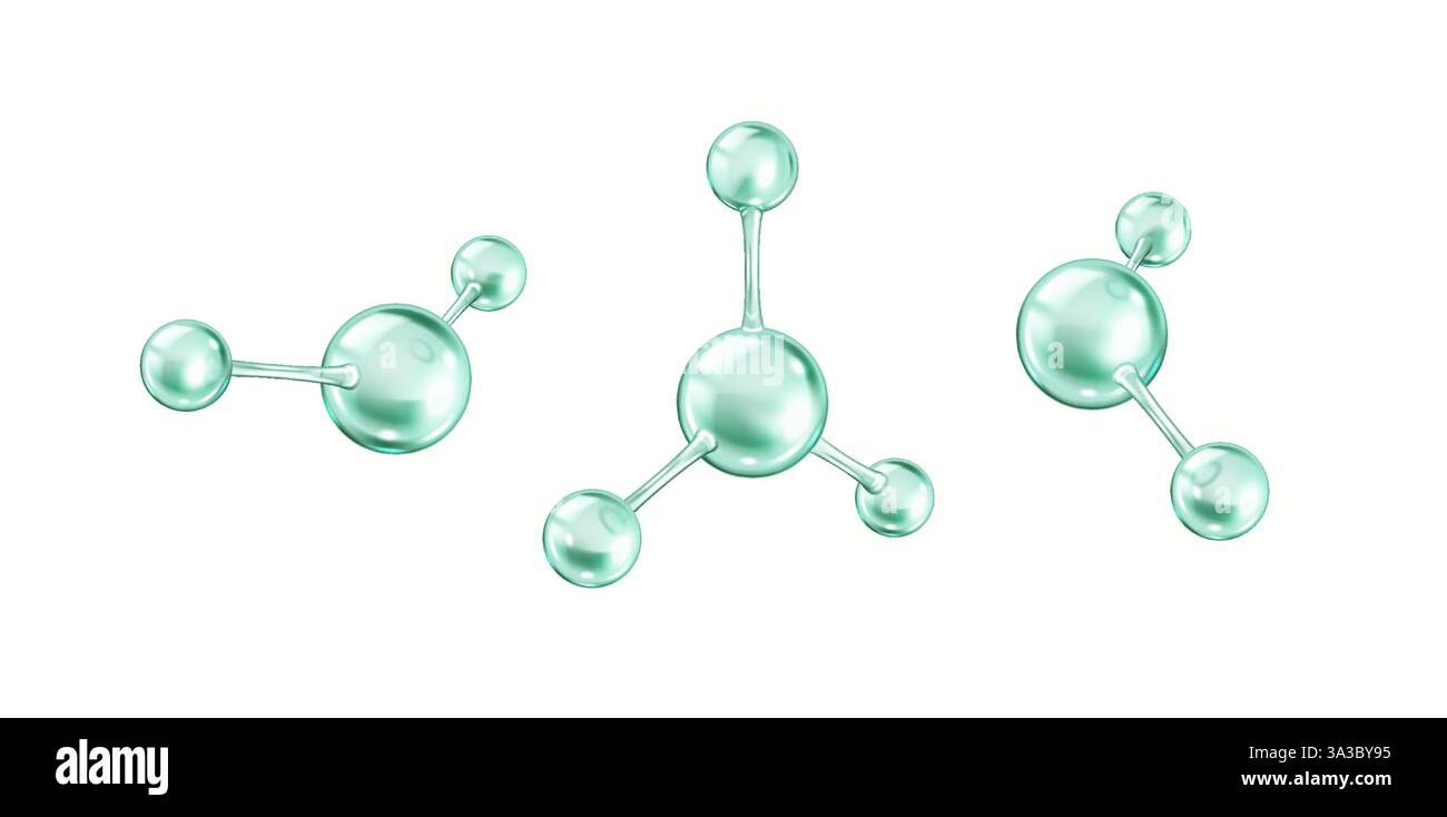 Rotating green collagen molecules realistic color icons set. Protein ...