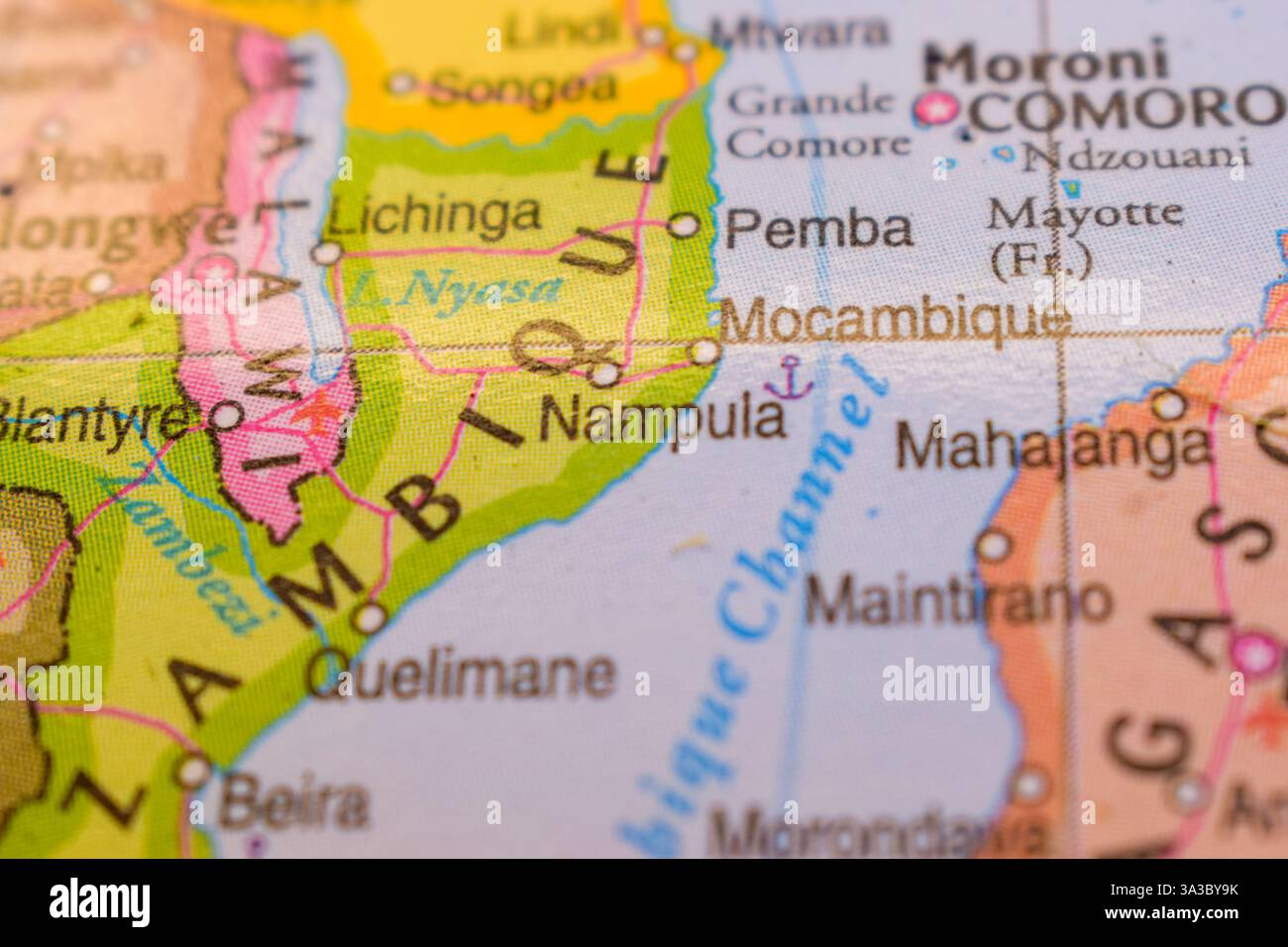 Nampula On The World Map-Geo Political Map Stock Photo - Alamy