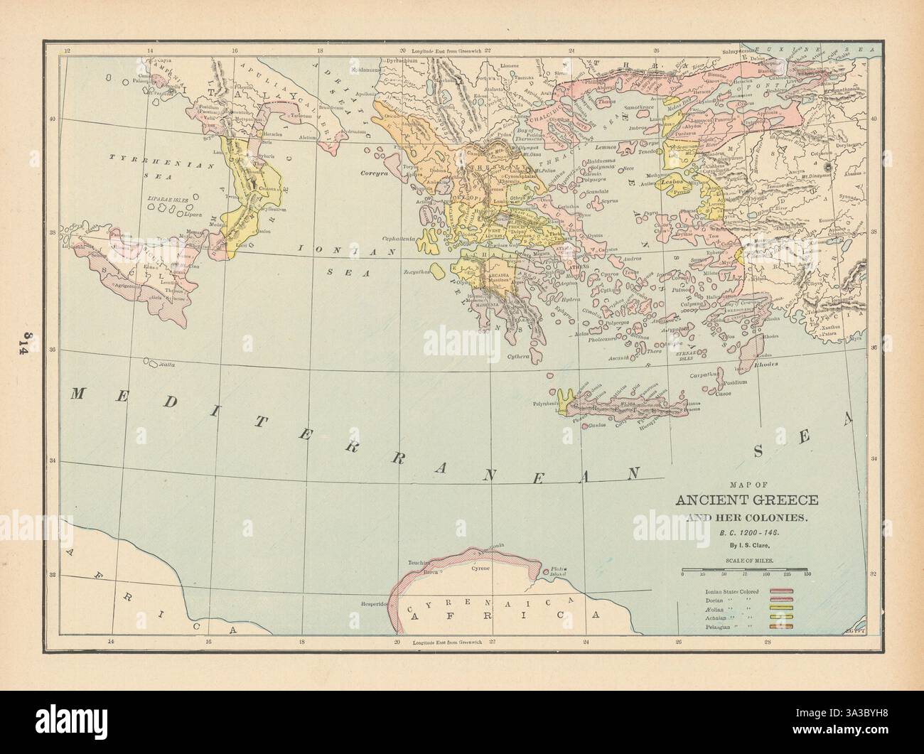 Ancient Greece and Her Colonies 1200-146 BC. CLARE 1894 old antique map ...