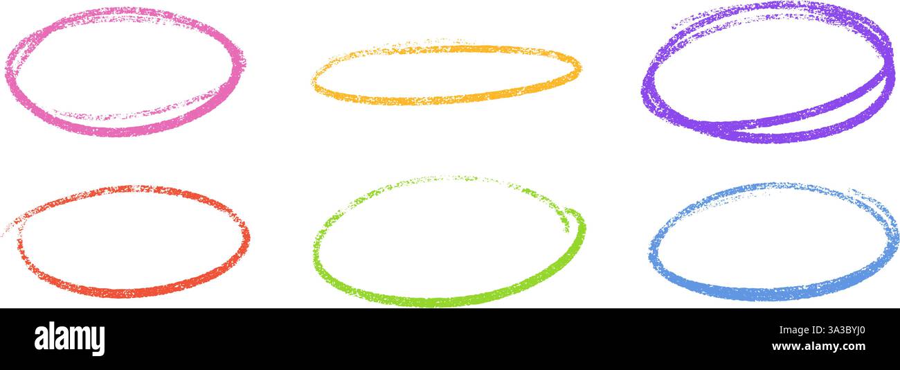 Crayon highlight colorful oval frames. Pastel chalky circles with ...
