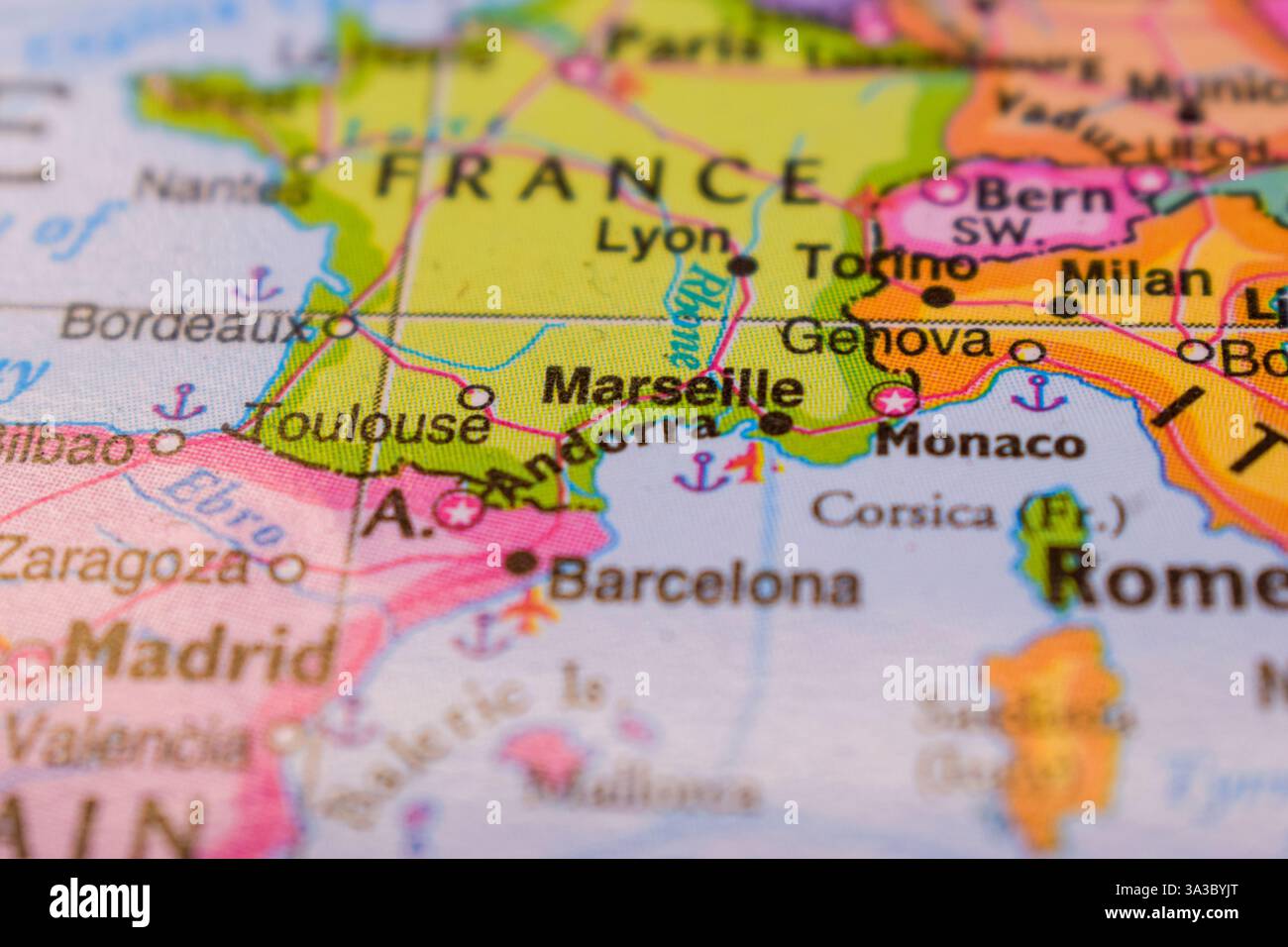 Marseille On The World Map-Geo Political Map Stock Photo - Alamy