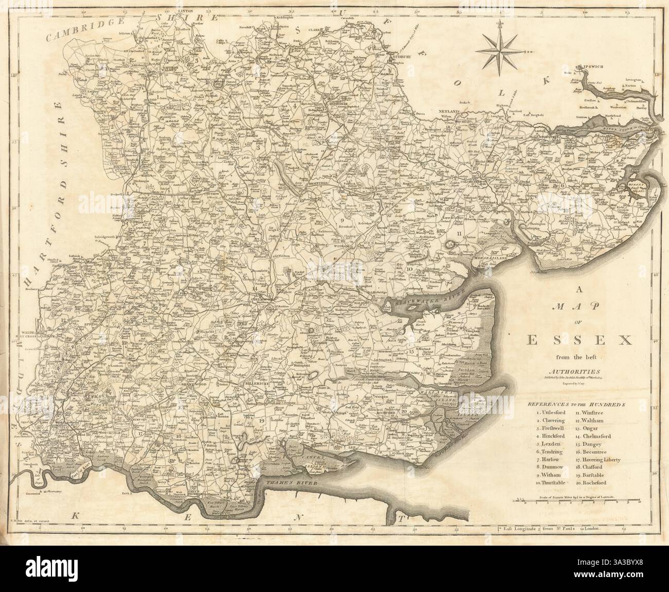 "A map of Essex from the best authorities". County map. CARY 1806 old ...